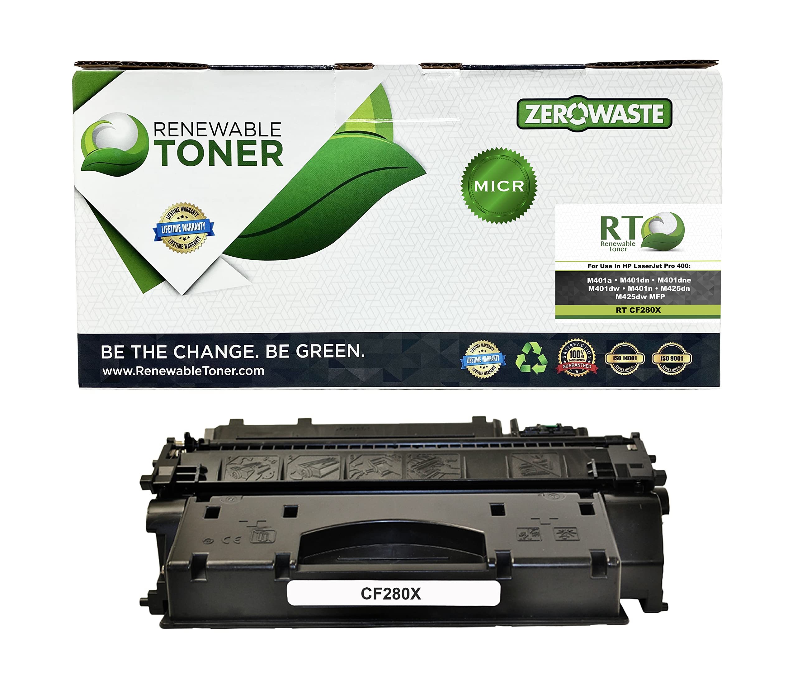 Renewable Toner Compatible High Yield MICR Toner Cartridge Replacement for HP CF280X 80X Laser Printers M401 M425 MFP