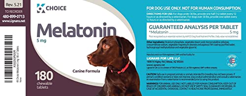 K9 Choice 5mg Melatonin Chewable Tablets - 180ct Bottle, Specially Formulated Melatonin for Dogs