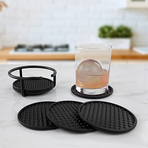 Spectrum Diversified Euro Set Set of 6 Waterproof, Flexible Holder, Coasters for Hot & Cold Drinks, 1, Black