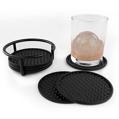 Spectrum Diversified Euro Set Set of 6 Waterproof, Flexible Holder, Coasters for Hot & Cold Drinks, 1, Black