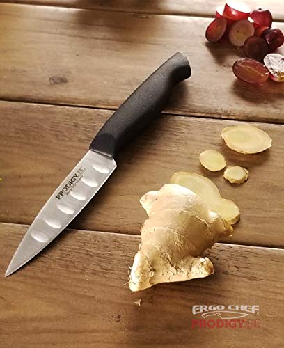 Ergo Chef Prodigy Series 4-Inch Paring Knife with Hollow Grounds on Blade - High Carbon Stainless Steel - Ergonomic Non-Slip Handle, Black