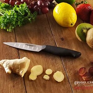 Ergo Chef Prodigy Series 4-Inch Paring Knife with Hollow Grounds on Blade - High Carbon Stainless Steel - Ergonomic Non-Slip Handle, Black