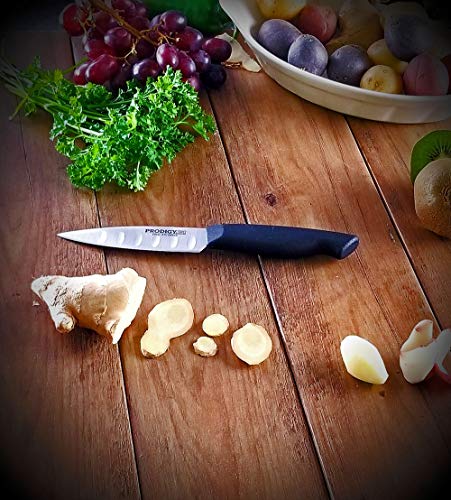 Ergo Chef Prodigy Series 4-Inch Paring Knife with Hollow Grounds on Blade - High Carbon Stainless Steel - Ergonomic Non-Slip Handle, Black