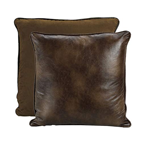 Paseo Road by HiEnd Accents | Brown Faux Leather Reversible Euro Pillow Sham, 27x27 inch, Rustic Cabin Lodge Western Euro Pillow Covers