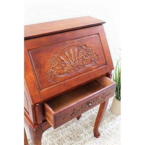 International Caravan Windsor Carved Wood Hard Wood Small Secretary Desk - Walnut