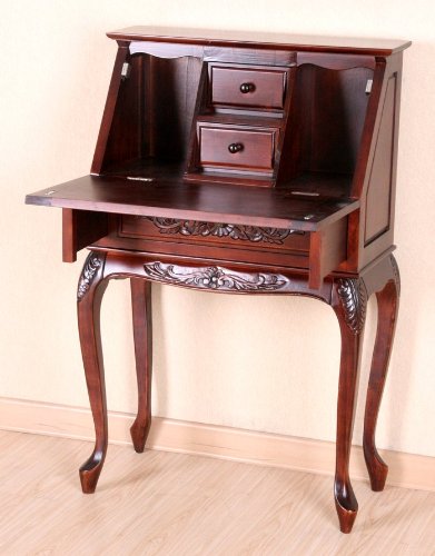 International Caravan Windsor Carved Wood Hard Wood Small Secretary Desk - Walnut