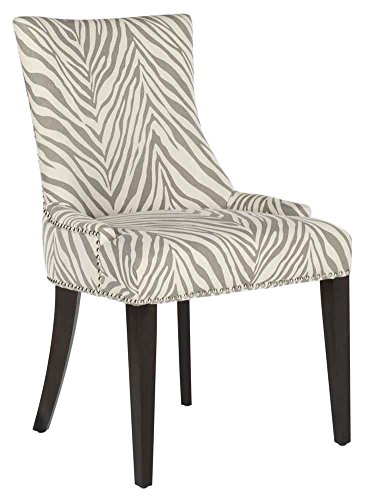 Safavieh Mercer Collection Eva Soft Linen Dining Chair with Trim Nail Head, Grey and White