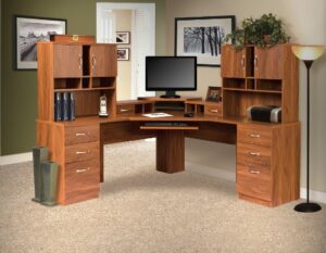 american furniture classics l-work center with monitor platform and two hutches