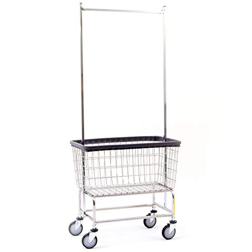 R&B Wire™ 200F56 Large Wire Laundry Cart with Double Pole Rack, 4.5 Bushel, Chrome