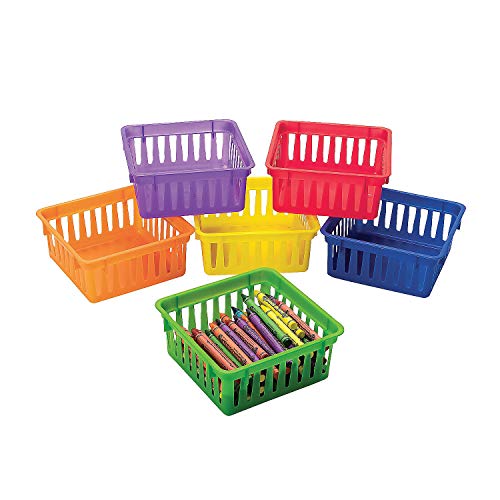 Fun Express Classroom Small Square Plastic Basket - 6 Pieces - Educational and Learning Activities for Kids