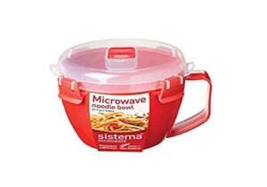 sistema microwave bowl for noddles, pasta, and soup with lid and handle, dishwasher safe, 31.7-ounce, red