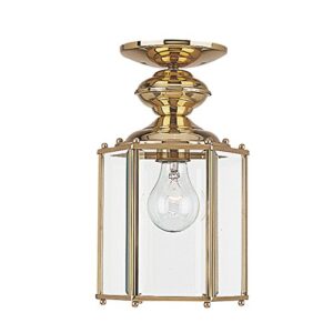 sea gull lighting 6008-02 classico outdoor semi-flush mount convertible pendant outside fixture, one - light, polished brass