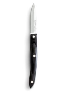 cutco model 1720 paring knife with 2¾" high carbon stainless blade and 5" classic dark brown handle (often called"black") in factory-sealed plastic bag.