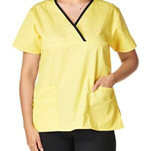 WonderWink Women's Charlie 5 Pocket Y-Neck Wrap Top, Yellow, Medium