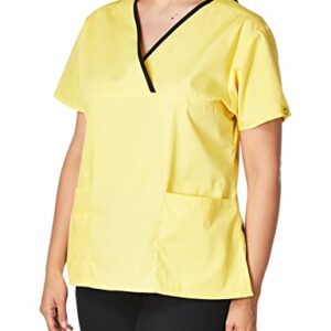 WonderWink Women's Charlie 5 Pocket Y-Neck Wrap Top, Yellow, Medium