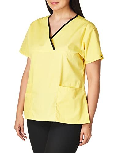 WonderWink Women's Charlie 5 Pocket Y-Neck Wrap Top, Yellow, Medium