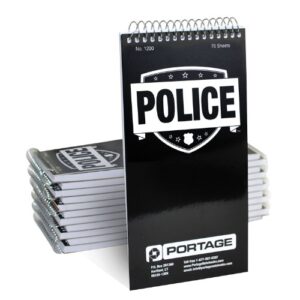 portage public safety police notebook – top bound spiral notebook, writing pad for interviews, accidents & incident reports, field notes book for police – 4 x 8 inches, 70 sheets, 12 pack