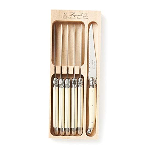 Laguiole 6 x Steak Knifes | Ivory Colour | Knifes Set In wooden Tray | Made In France