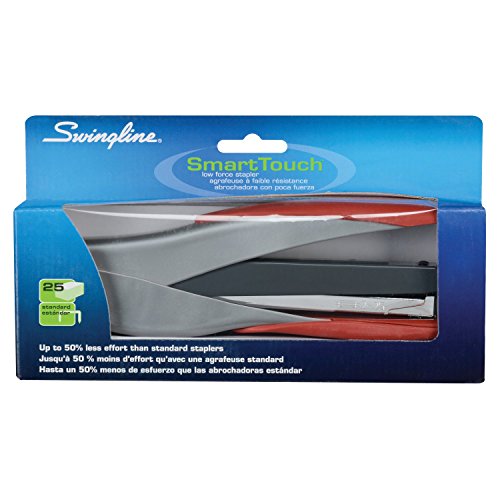 Swingline Stapler, SmartTouch Desktop Stapler, Reduced Effort, 25 Sheets, Full Strip, Silver/Red (S7066526)