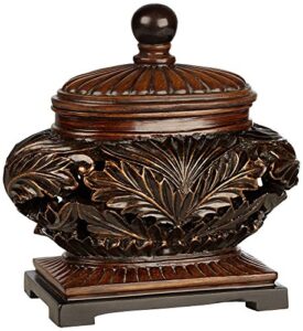 weldona 9" high vine and leaf wood finish jar with lid - kensington hill