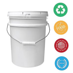 5 Gallon White Bucket & Lid - Durable 90 Mil All Purpose Pail - Food Grade - BPA Free Plasti (5 Gal. w/Lids - 3pk)