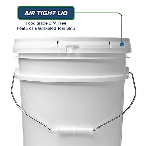 5 Gallon White Bucket & Lid - Durable 90 Mil All Purpose Pail - Food Grade - BPA Free Plasti (5 Gal. w/Lids - 3pk)