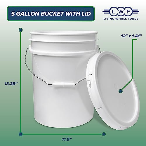 5 Gallon White Bucket & Lid - Durable 90 Mil All Purpose Pail - Food Grade - BPA Free Plasti (5 Gal. w/Lids - 3pk)