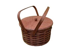 amish wares round double pie basket with two swivel handles, divider tray and lid - authentic and collectible basket handmade in usa