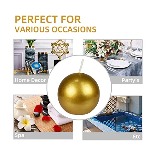 Zest Candle 6-Piece Ball Candles, 3-Inch, Metallic Gold