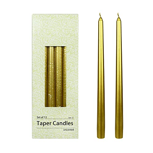 Zest Candle Inch, Metallic Bronze Gold 12-Piece Taper Candles, 12 inch, Count