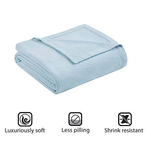 Madison Park Liquid Cotton Luxury Blanket Premium Soft Cozy 100% Ring Spun Cotton For Bed , Couch or Sofa, Twin, Light Blue