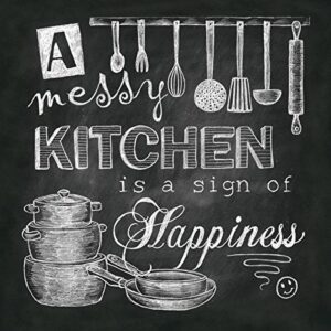 Beautiful, Fun, Chalkboard-Style Kitchen Signs; Messy Kitchen, Heart of The Home, Spice of Life, and Cook Much; Four 12x12in Paper Posters (Printed on Paper and Made to Look Like Chalkboard)