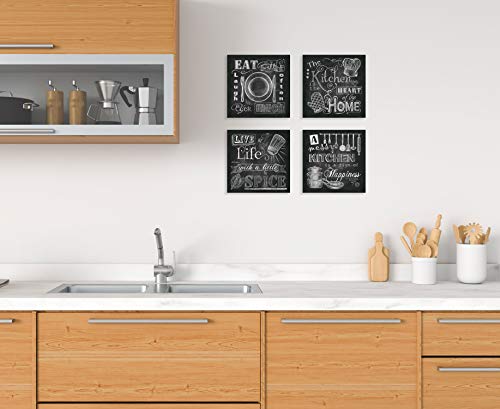 Beautiful, Fun, Chalkboard-Style Kitchen Signs; Messy Kitchen, Heart of The Home, Spice of Life, and Cook Much; Four 12x12in Paper Posters (Printed on Paper and Made to Look Like Chalkboard)