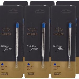 Parker Ball Point Pen Refills, Fine Point, Blue Ink, Pack of 6