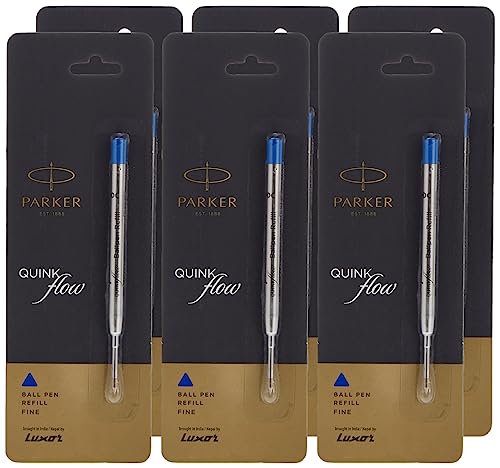 Parker Ball Point Pen Refills, Fine Point, Blue Ink, Pack of 6