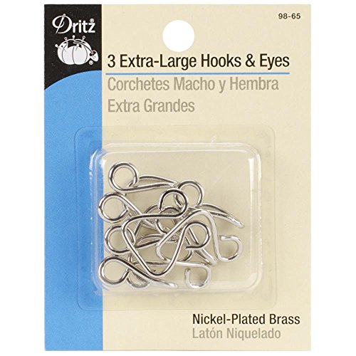 Dritz Hooks & Eyes, Extra-Large Hook & Eye Closures, Nickel, 3