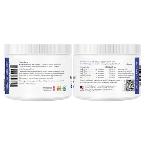 Wholistic Pet Organics WholeCran Intense: Organic Cranberry Powder for Dogs Urinary Tract Support Kidney Support for Dogs UTI Treatment Vitamin C and Antioxidants Dog Incontinence Product