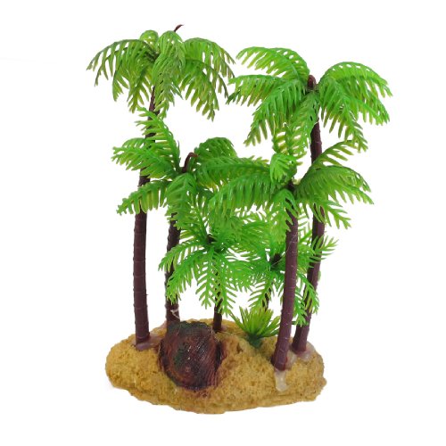 Jardin Plastic Palm Tree Plant Underwater Aquarium Ornament, 5.4-Inch, Green/Brown