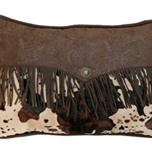 Paseo Road by HiEnd Accents | Caldwell Western Lumbar Pillow, 16x21 inch, Cow Print and Brown Faux Leather Fringed Decorative Throw Pillow for Bed, Couch, Sofa