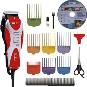 WAHL Professional Animal Deluxe U-Clip Pet, Dog, & Cat Clipper & Grooming Kit (9484-300), Red and Chrome