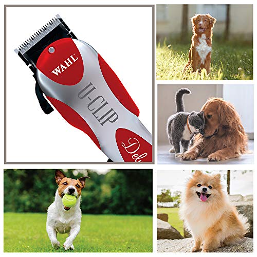 WAHL Professional Animal Deluxe U-Clip Pet, Dog, & Cat Clipper & Grooming Kit (9484-300), Red and Chrome