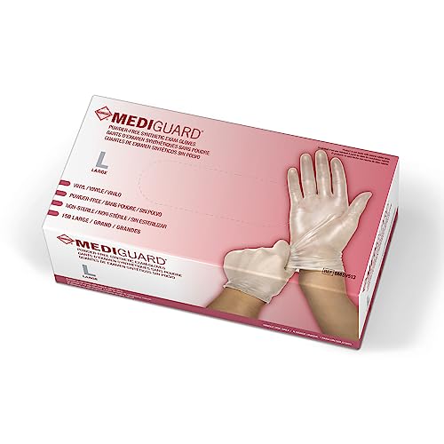 Medline MediGuard Vinyl Exam Gloves, 150 Count, Large, Powder Free, Disposable, Not Made with Natural Rubber Latex, All-purpose Medical Tasks