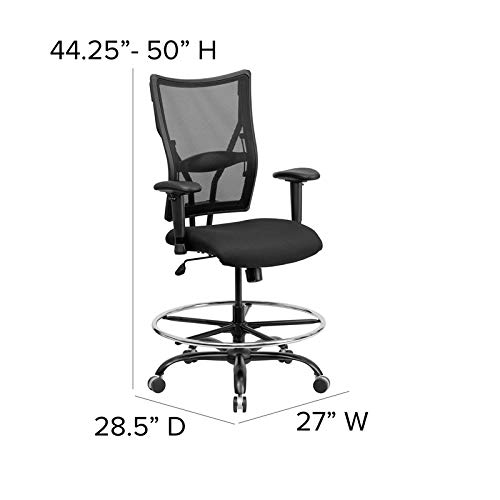 Flash Furniture HERCULES Series Big & Tall 400 lb. Rated Black Mesh Ergonomic Drafting Chair with Adjustable Arms