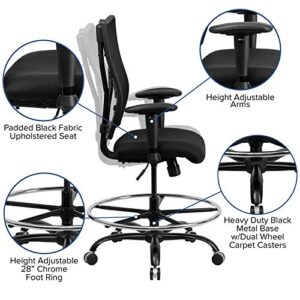 Flash Furniture HERCULES Series Big & Tall 400 lb. Rated Black Mesh Ergonomic Drafting Chair with Adjustable Arms