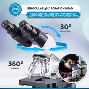 AmScope B120B-WM-BS Siedentopf Binocular Compound Microscope, 40X-2000X Magnification, Brightfield, LED Illumination, Abbe Condenser, Double-Layer Mechanical Stage, Includes Book and Blank Slides