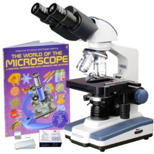 amscope b120b-wm-bs siedentopf binocular compound microscope, 40x-2000x magnification, brightfield, led illumination, abbe condenser, double-layer mechanical stage, includes book and blank slides