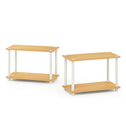 Furinno Turn-N-Tube 2-Tier Shelves/End Tables Set, 2-Pack, Beech/White