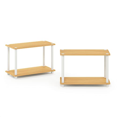 Furinno Turn-N-Tube 2-Tier Shelves/End Tables Set, 2-Pack, Beech/White