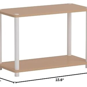 Furinno Turn-N-Tube 2-Tier Shelves/End Tables Set, 2-Pack, Beech/White