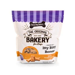 three dog bakery itty bitty bones baked dog treats, peanut butter, 32 oz, (320123)